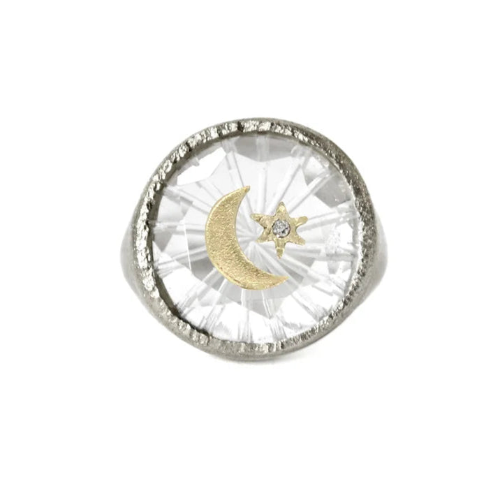Crescent Star Signet - 14ky Gold, Silver + Quartz – KMJ