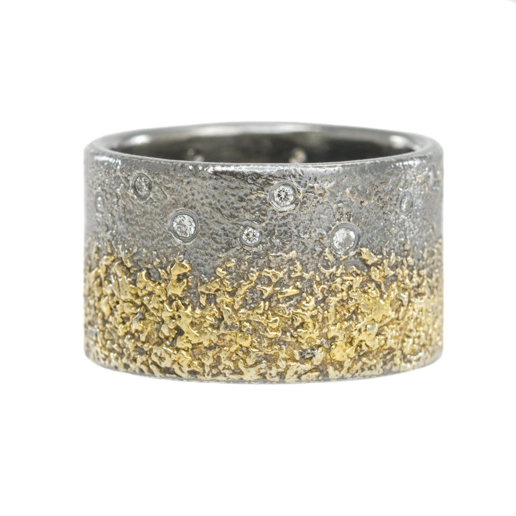 Dusted Slice Band + Diamonds - 22k, Oxidized silver + VS Diamonds – KMJ