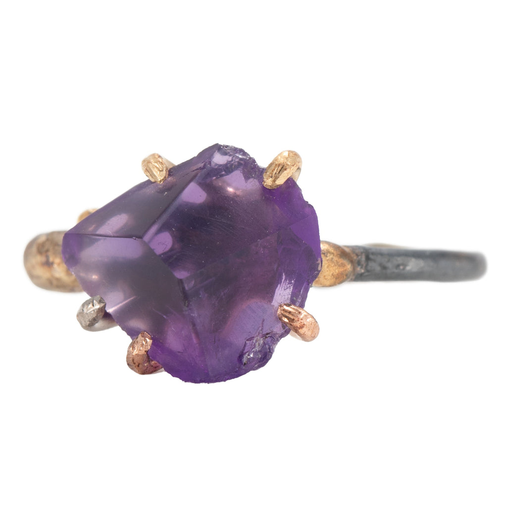 Amethyst Small Stone Ring - 18k/14k Gold + Oxidized Sterling Silver – KMJ