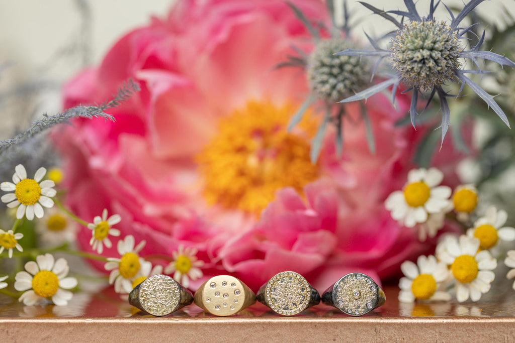 Sol Burst Signet - 22ky, 18ky, Oxidized Silver + VS Diamonds – KMJ