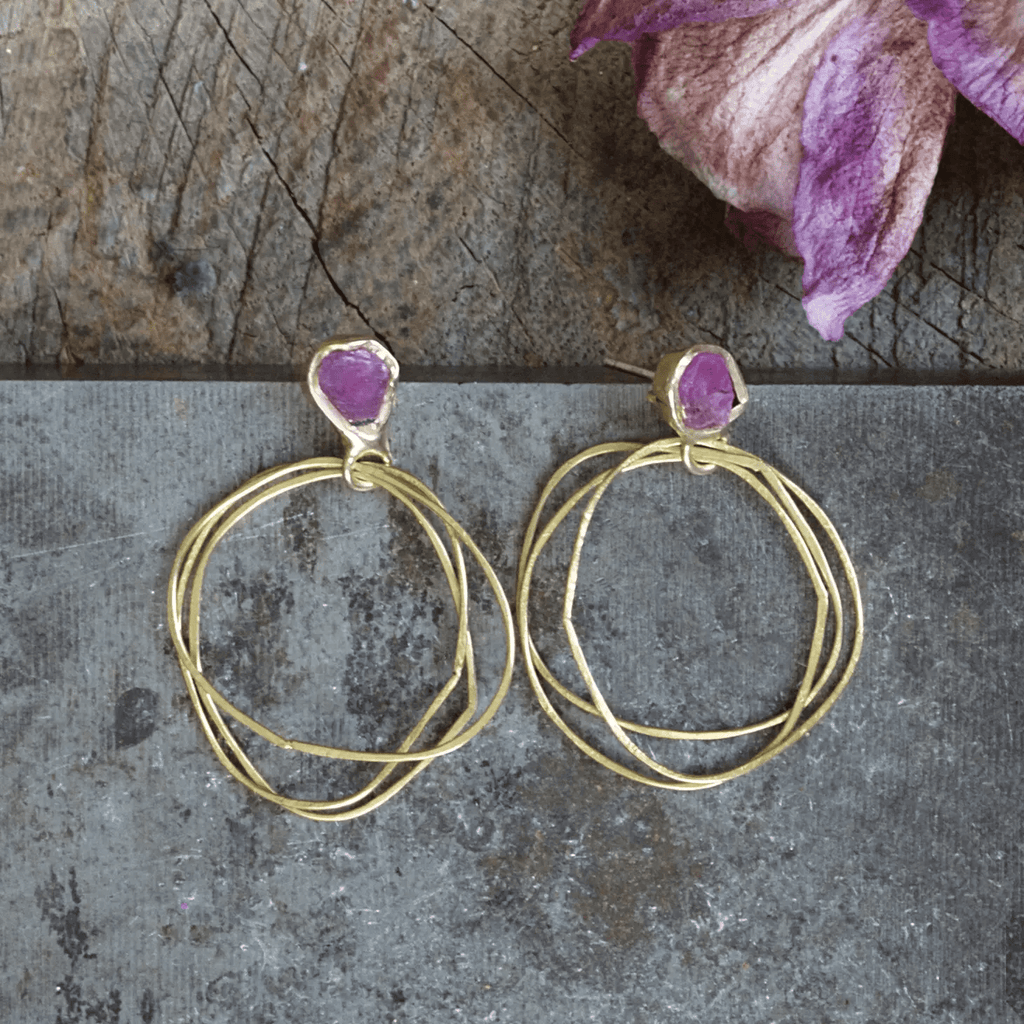 Ruby Guardian Hoops - Brass, Silver + Ruby – KMJ