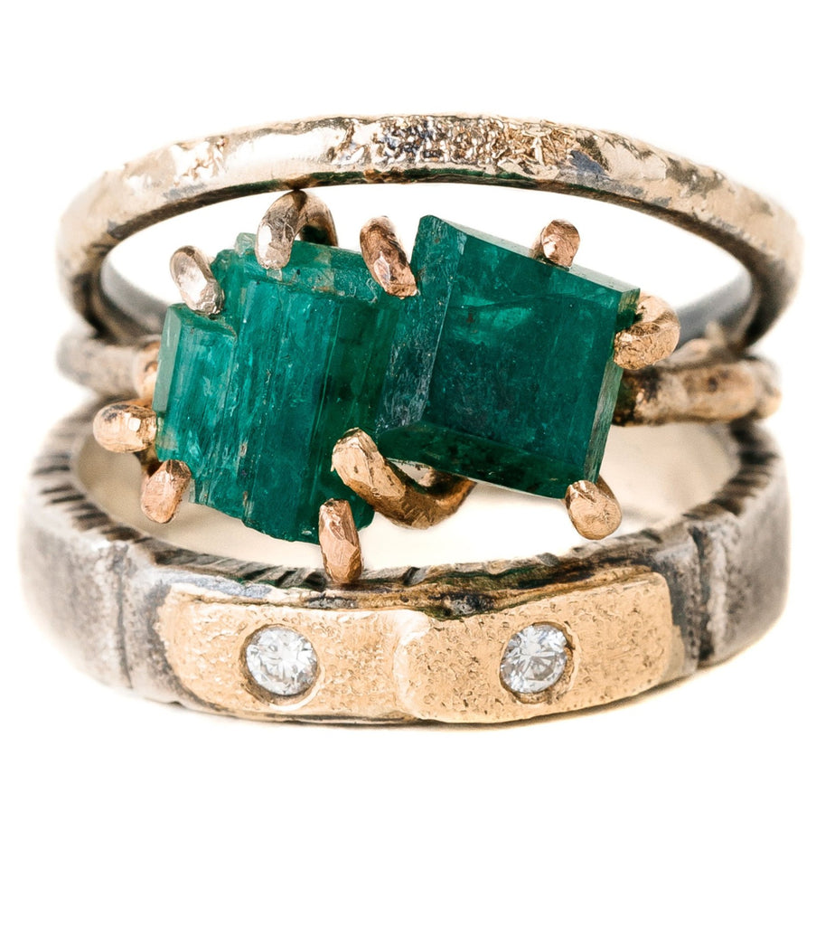 Double Tab Band - 18ky Gold, Silver + Reclaimed Diamonds – KMJ